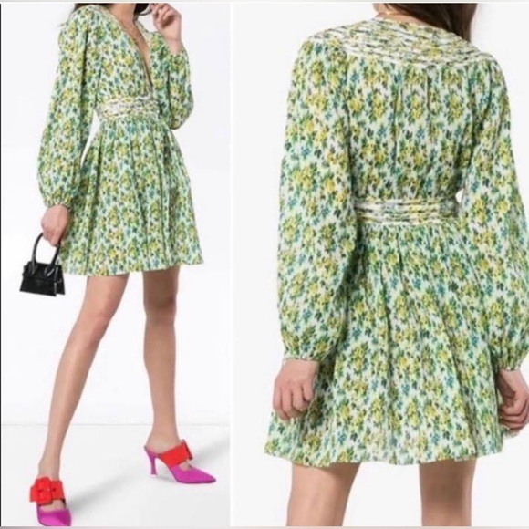 o.p.t. | Dresses | Opt X Emily Luciano Golden Plisse Floral Plunge Mini ...